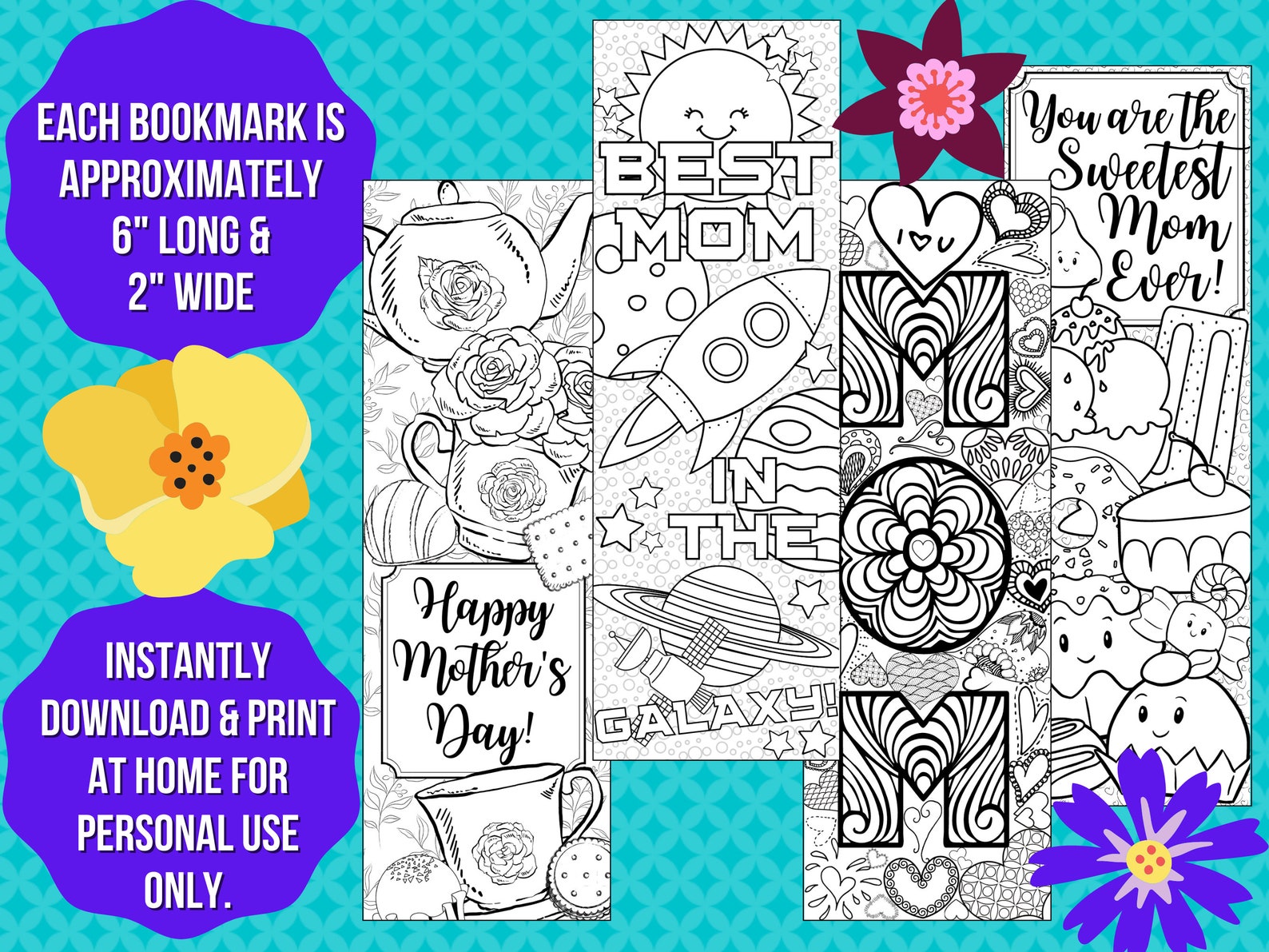 Mother's Day Printable Coloring Bookmarks- INSTANT DOWNLOAD | Printable ...
