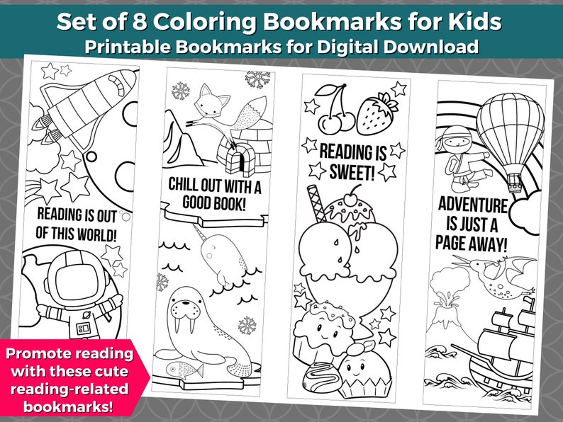 8 Printable Coloring Bookmarks for Kids- INSTANT DOWNLOAD | Color Your ...