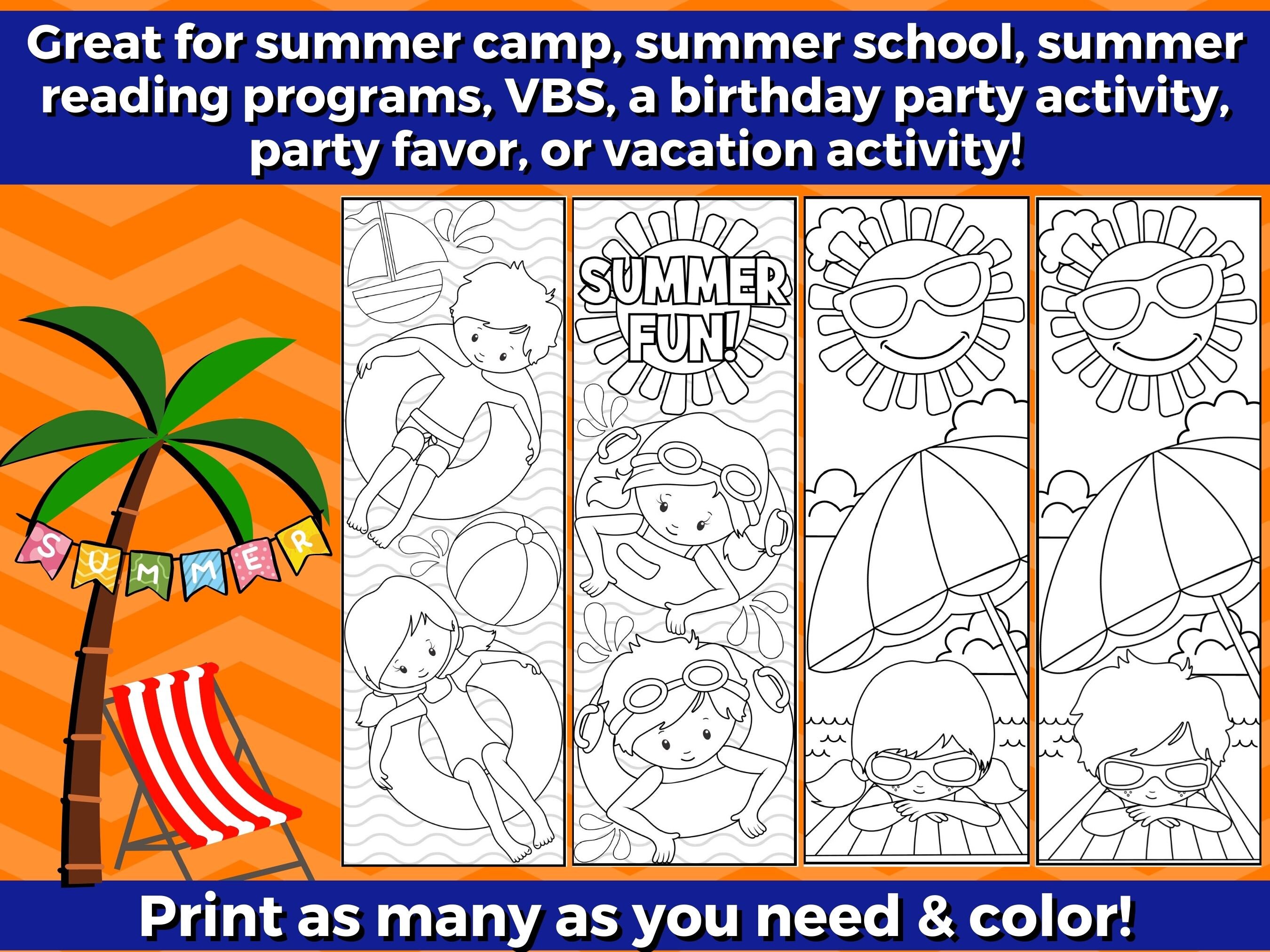 8 Summer Fun Printable Coloring Bookmarks for Kids-instant DOWNLOAD ...