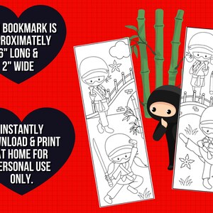 8 Kid Ninja Printable Coloring Bookmarks for Kids INSTANT DOWNLOAD ...