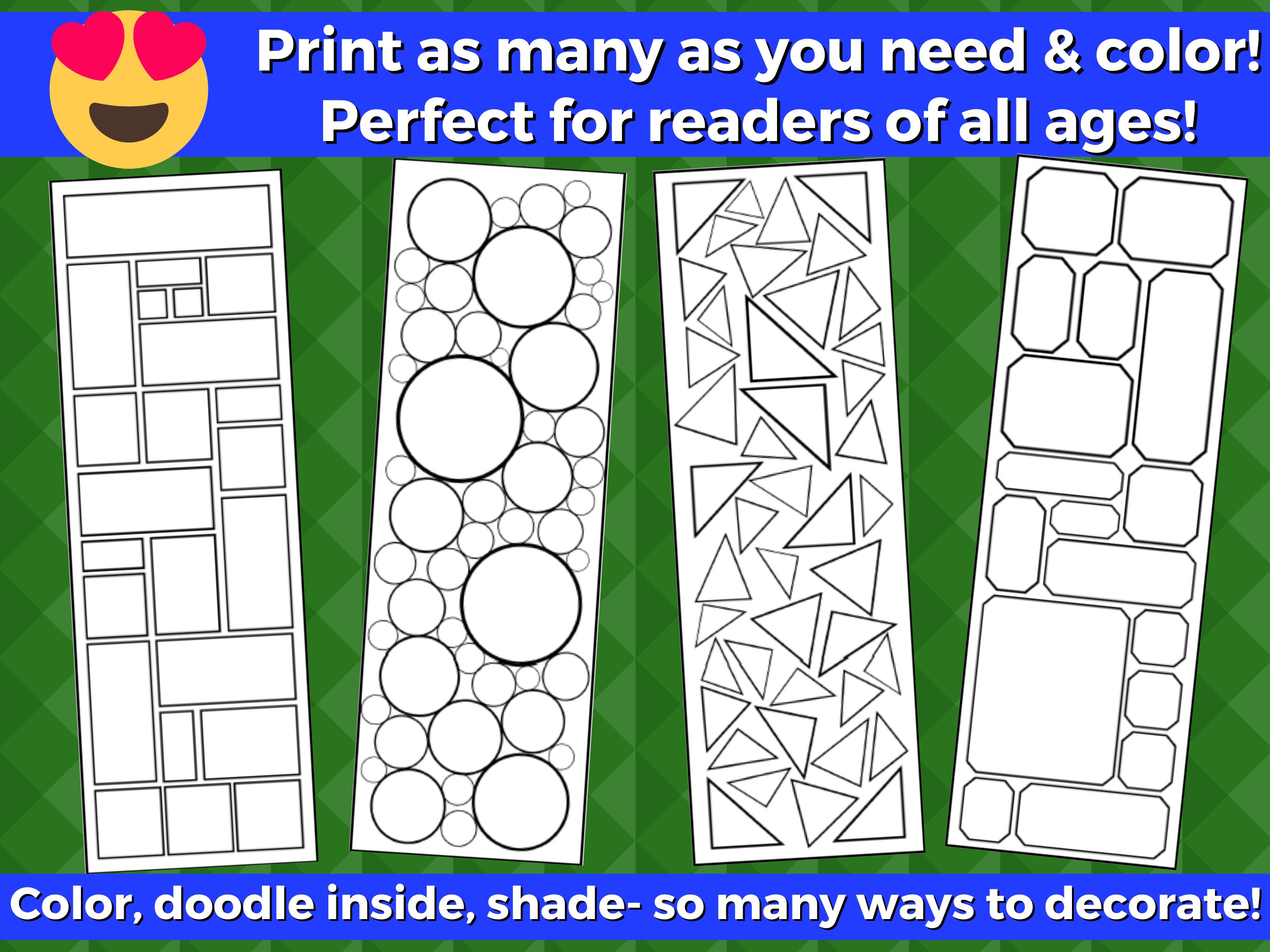 4 Geometric Shapes Printable Coloring Bookmarks for - Etsy Canada