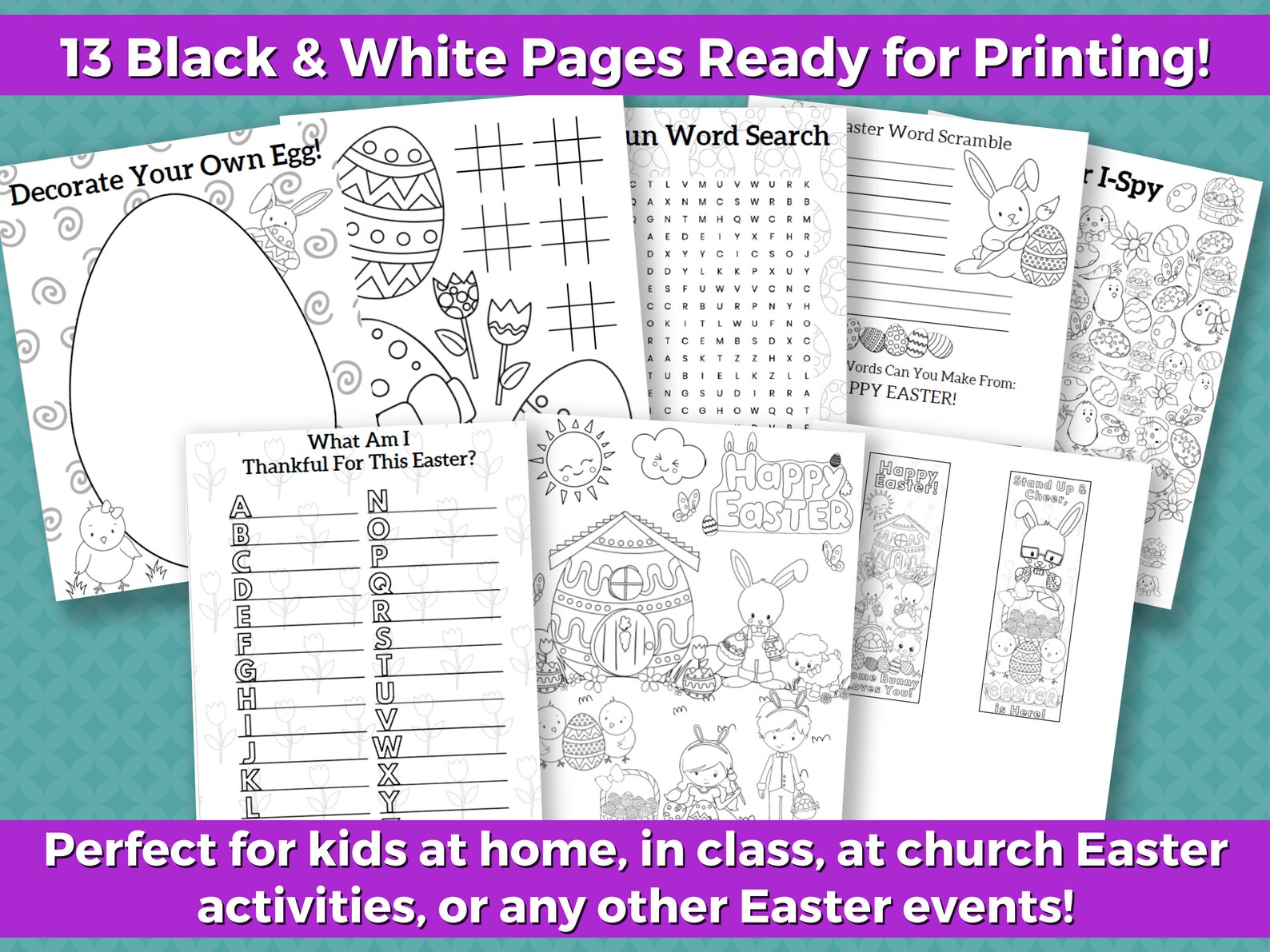 Easter Activity Pack, Digital Printable Easter Coloring Pages, Easter ...