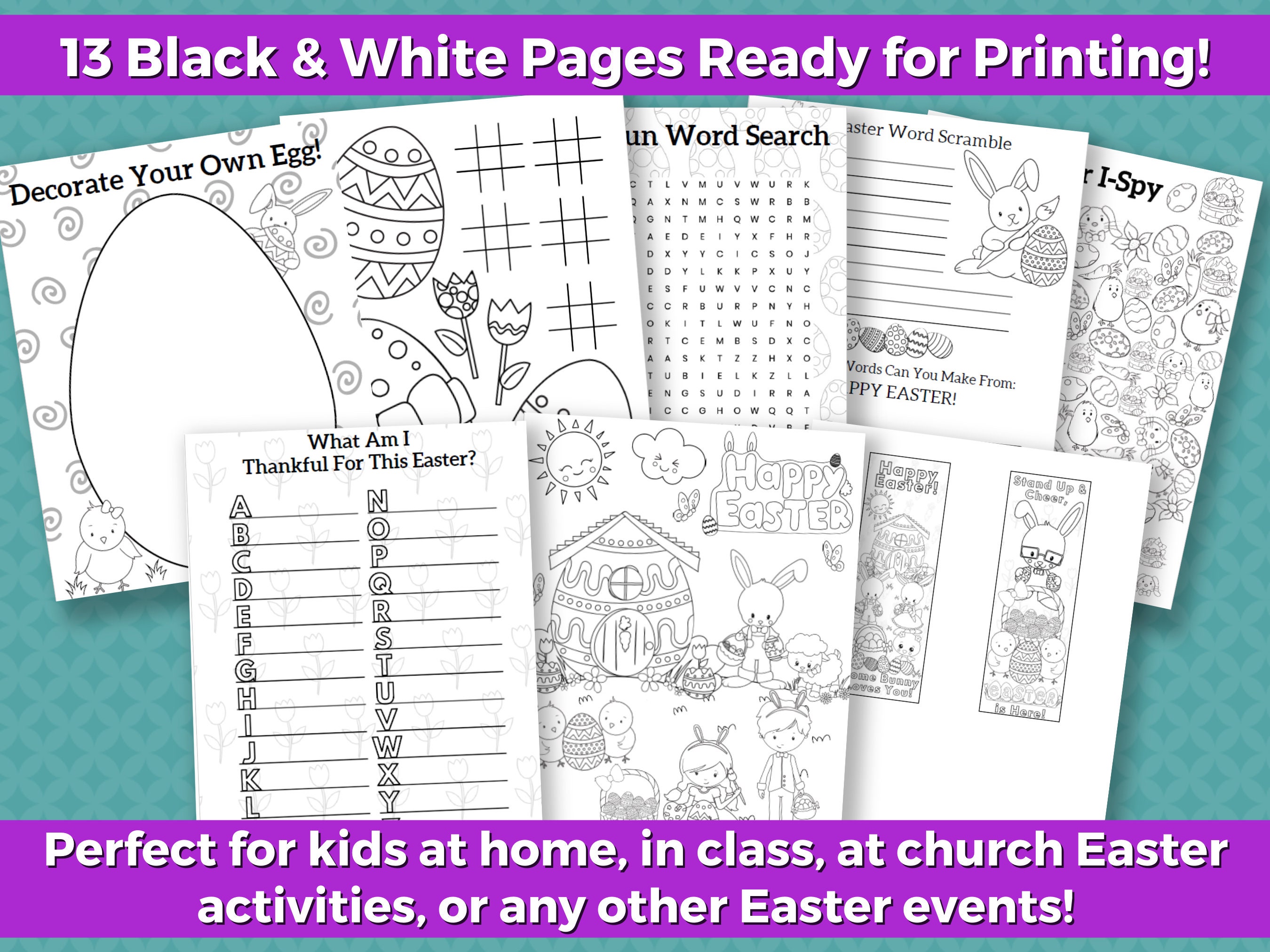 Easter Activity Pack, Digital Printable Easter Coloring Pages, Easter ...