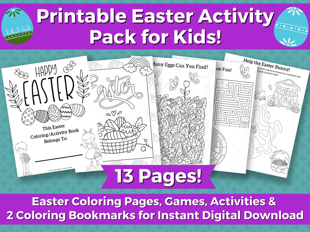 Easter Activity Pack, Digital Printable Easter Coloring Pages, Easter ...