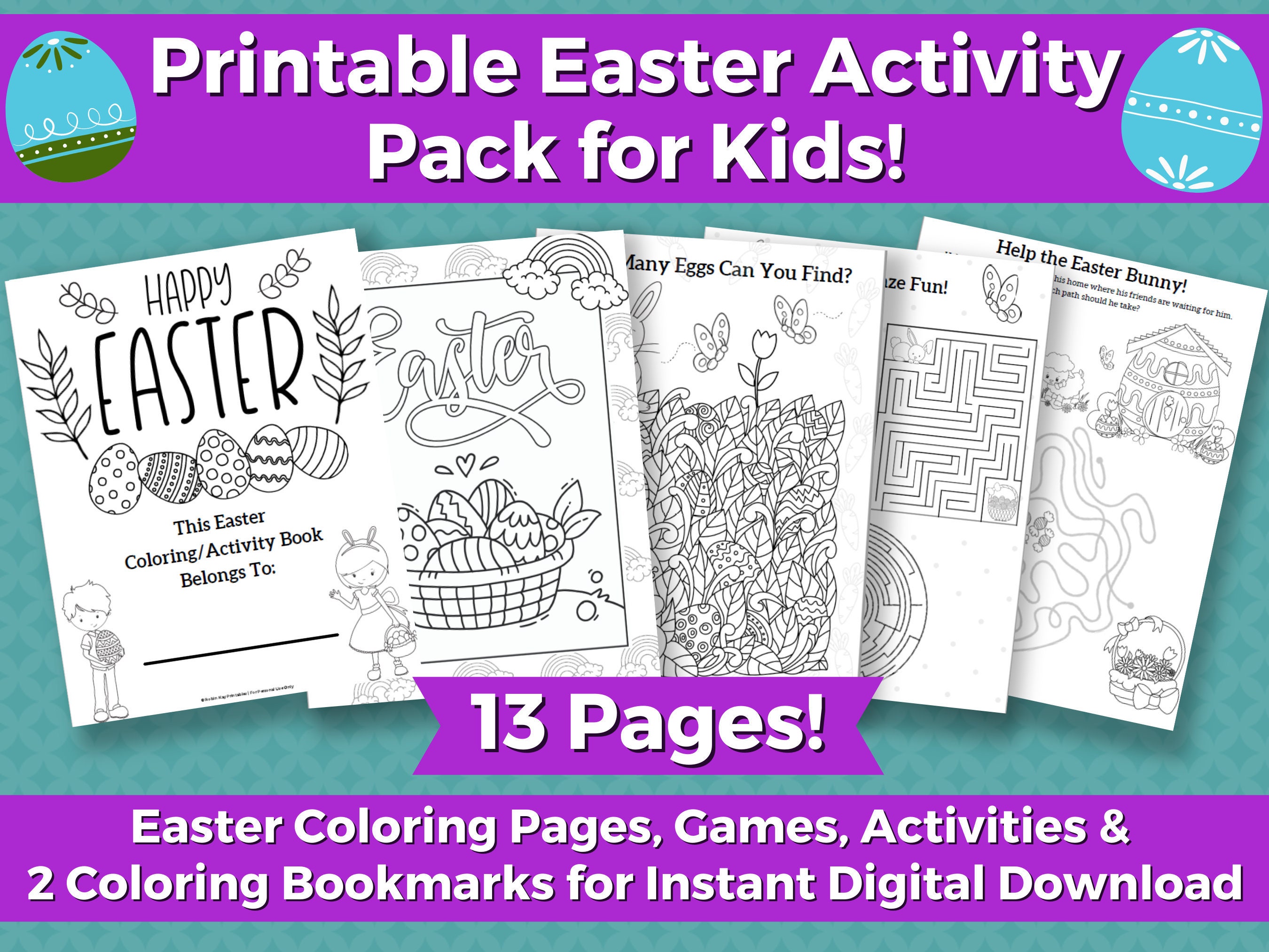 Easter Activity Pack, Digital Printable Easter Coloring Pages, Easter ...