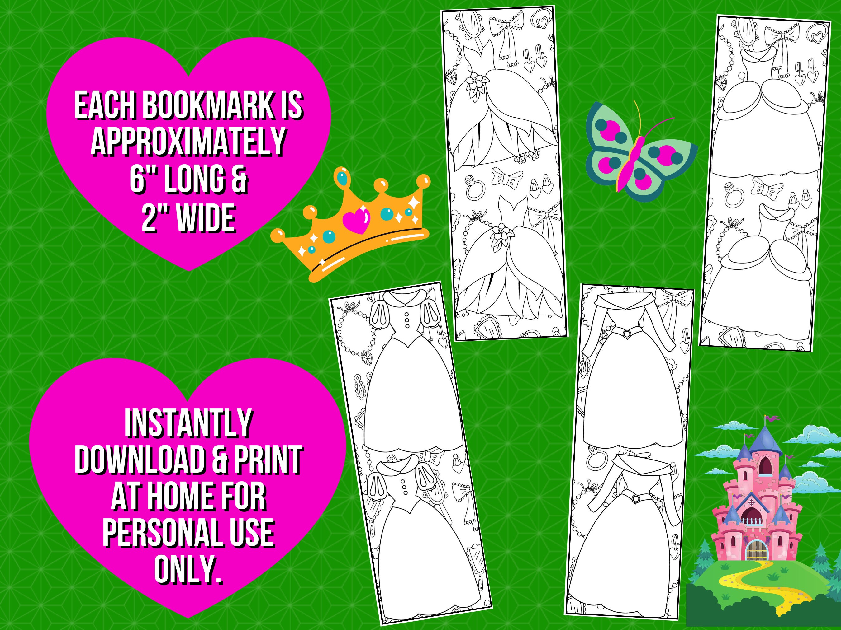 8 Princess Dresses Printable Coloring Bookmarks for Kids-instant ...