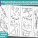 8 Musical Instrument Printable Coloring Bookmarks for Kids- INSTANT ...