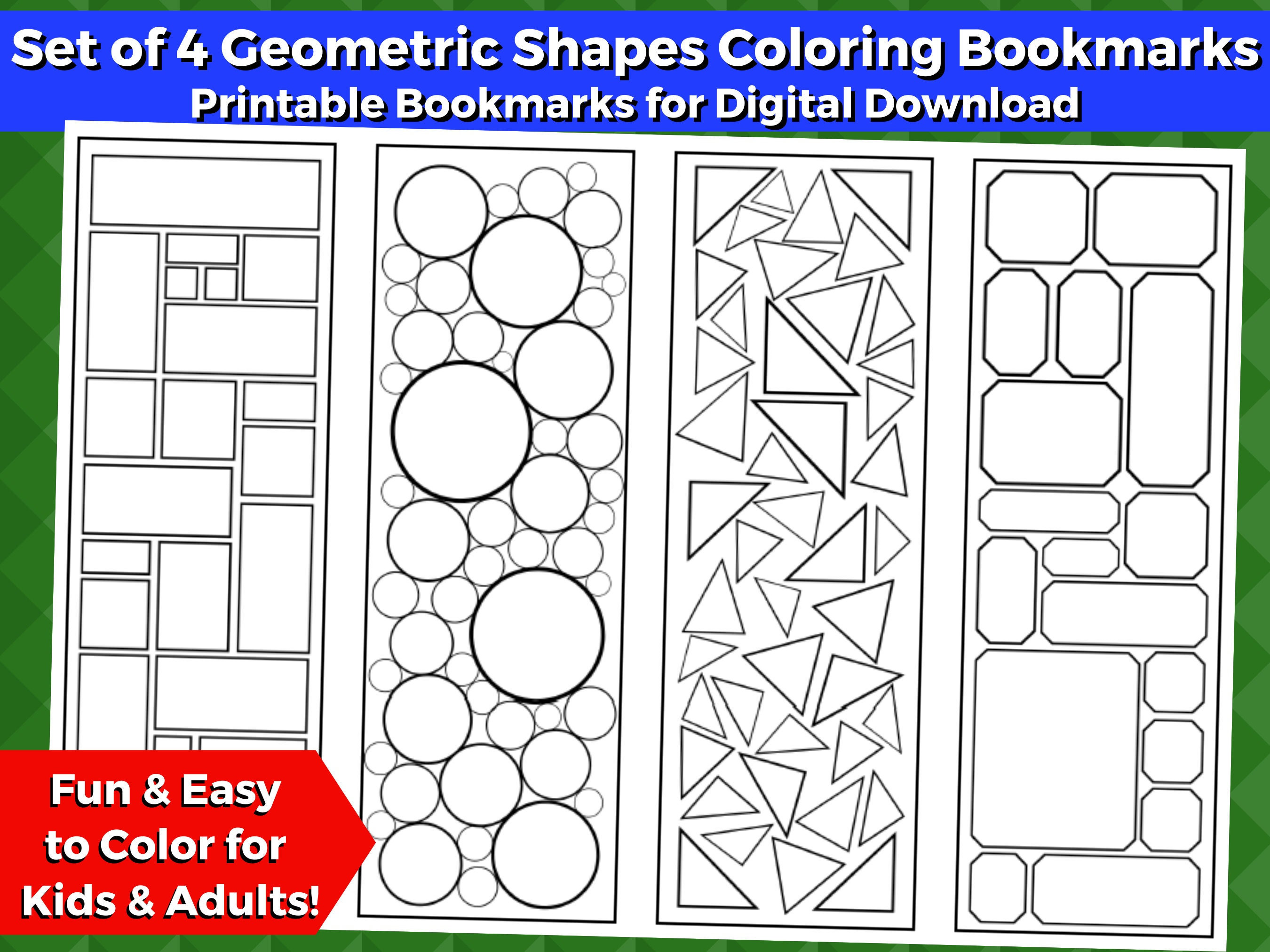 4 Geometric Shapes Printable Coloring Bookmarks for - Etsy Canada