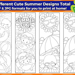 8 Summer Fun Printable Coloring Bookmarks for Kids-instant DOWNLOAD ...
