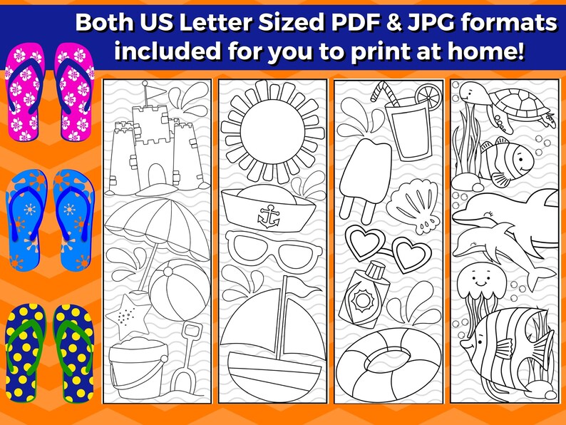 8 Summer Fun Printable Coloring Bookmarks for Kids-instant DOWNLOAD ...