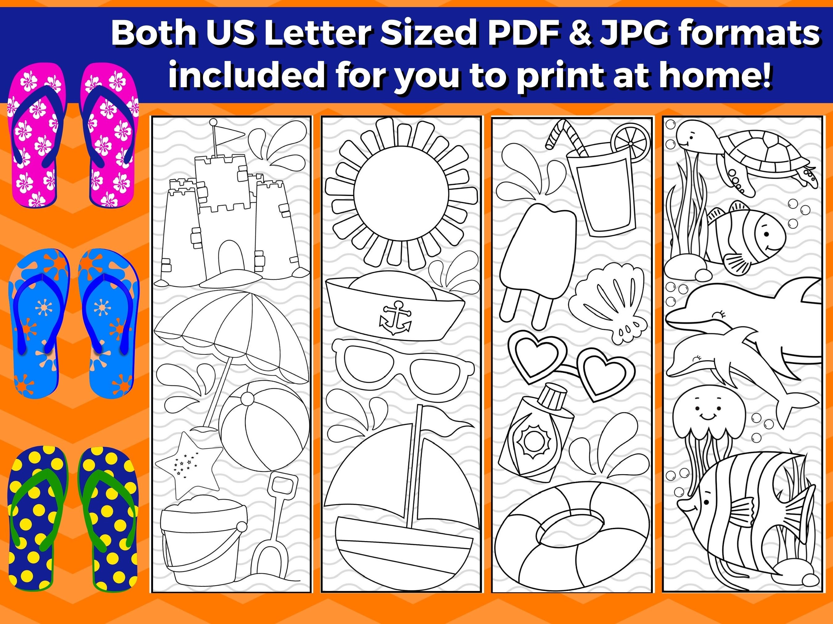 8 Summer Fun Printable Coloring Bookmarks for Kids-instant DOWNLOAD ...