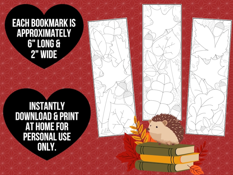 4 Fall Leaf Printable Coloring Bookmarks for Kids or Adults- INSTANT ...