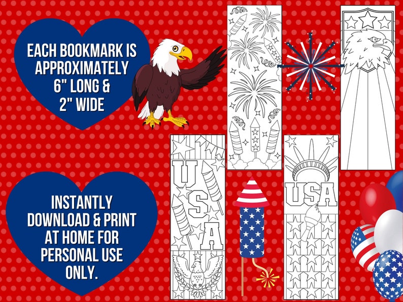 4th of July Printable Coloring Bookmarks for Kids-instant Download ...