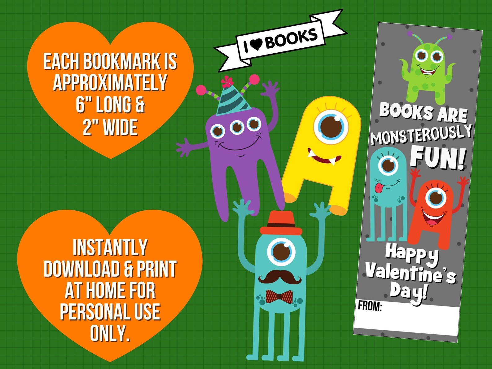 Monster Valentine Bookmarks- Printable Valentine's Card for Kids ...