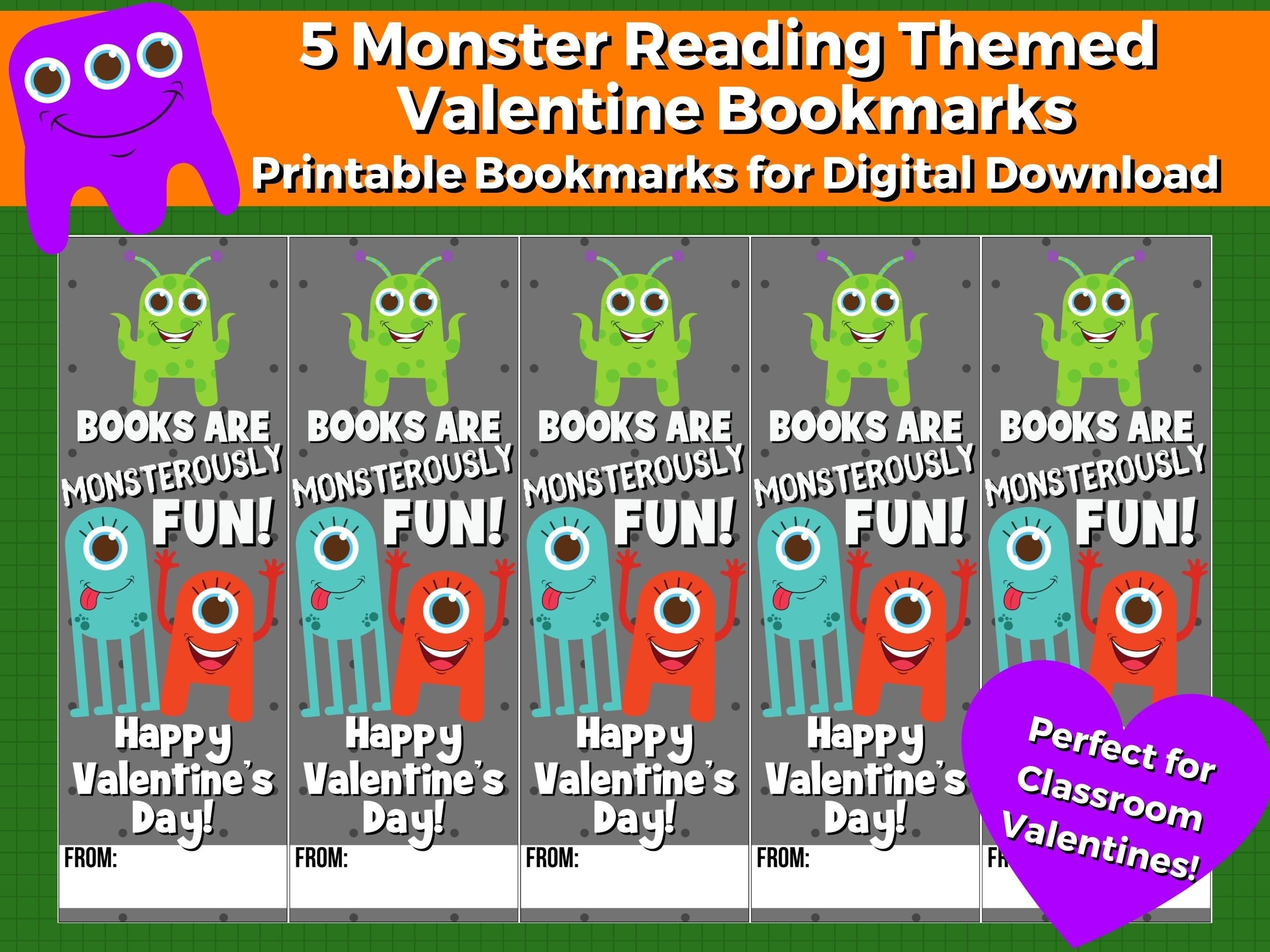 Monster Valentine Bookmarks- Printable Valentine's Card for Kids ...
