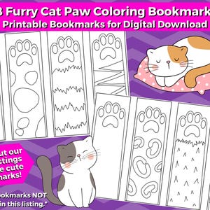 4 Cat Paw Printable Coloring Bookmarks for Kids-instant DOWNLOAD ...