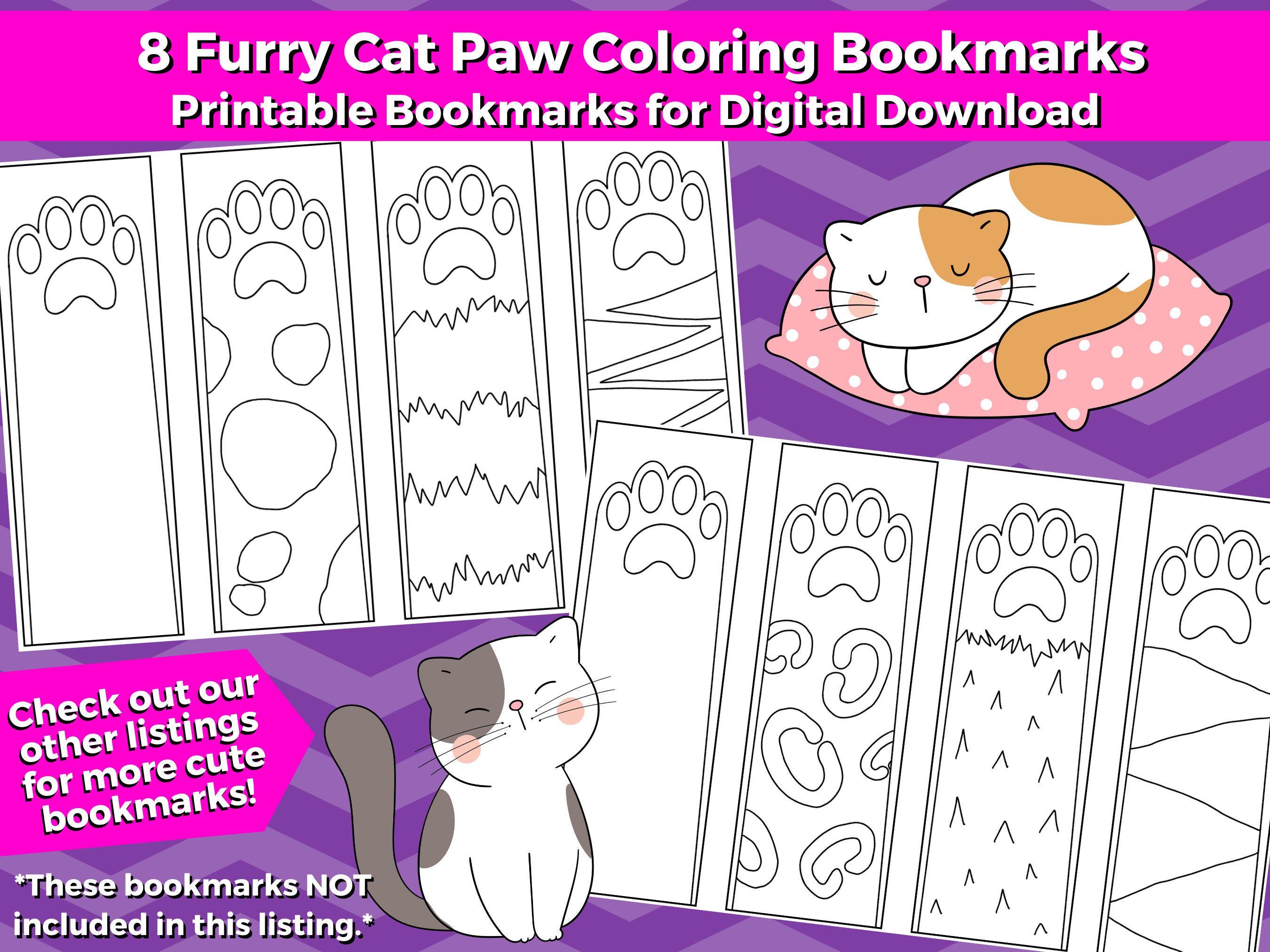 4 Cat Paw Printable Coloring Bookmarks for Kids-instant DOWNLOAD ...