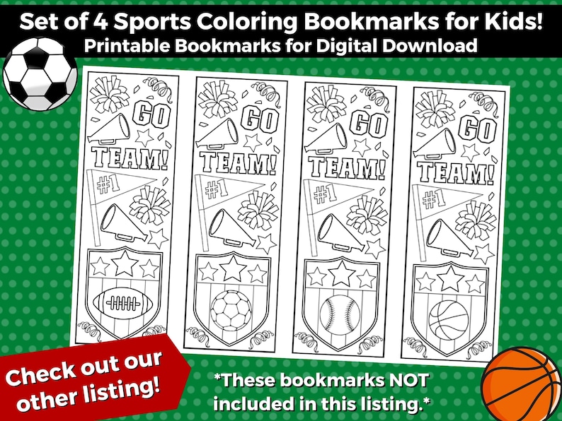 4 Soccer Themed Printable Coloring Bookmarks for Kids- INSTANT DOWNLOAD ...