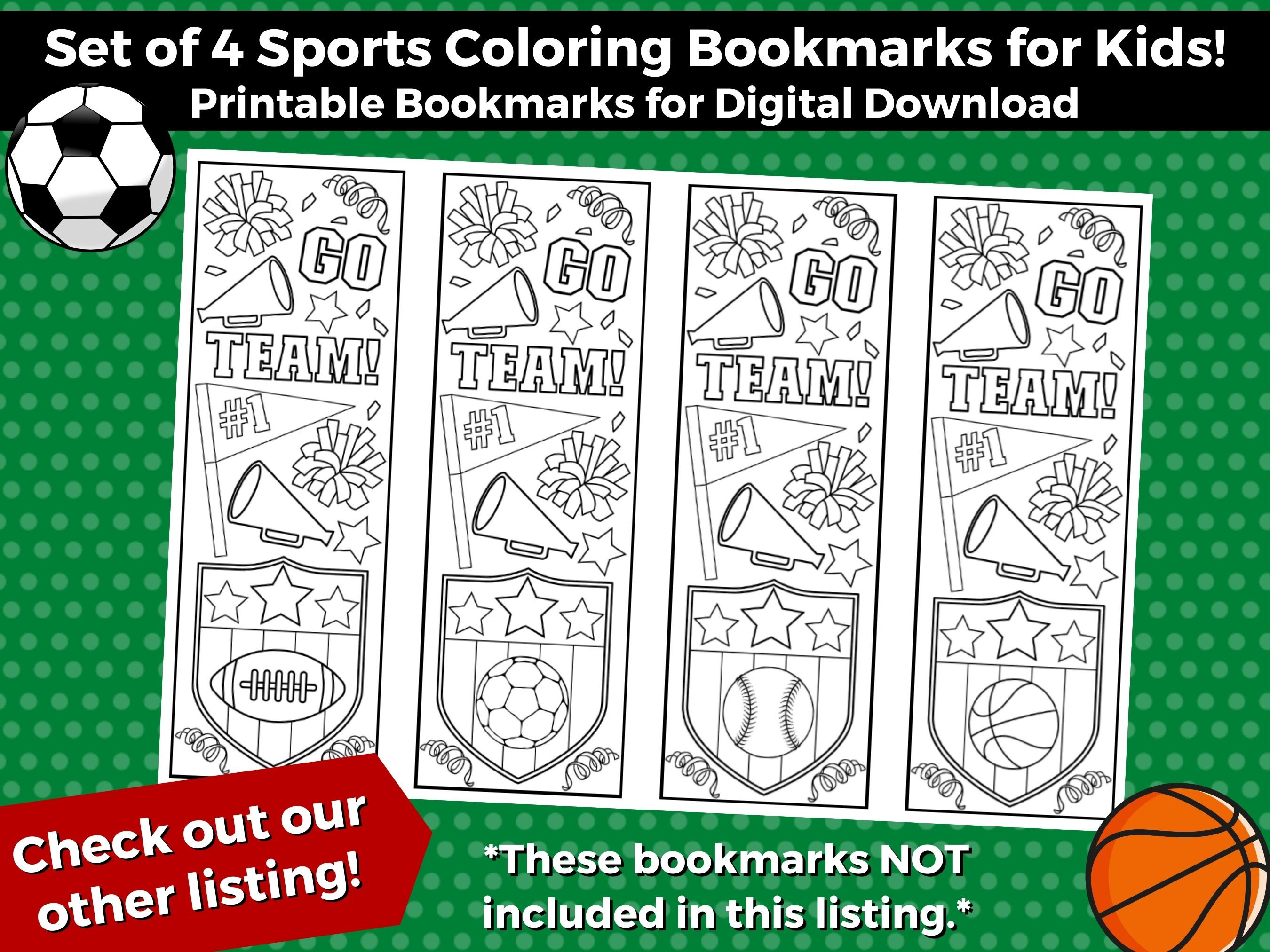 4 Baseball Themed Printable Coloring Bookmarks for Kids INSTANT ...