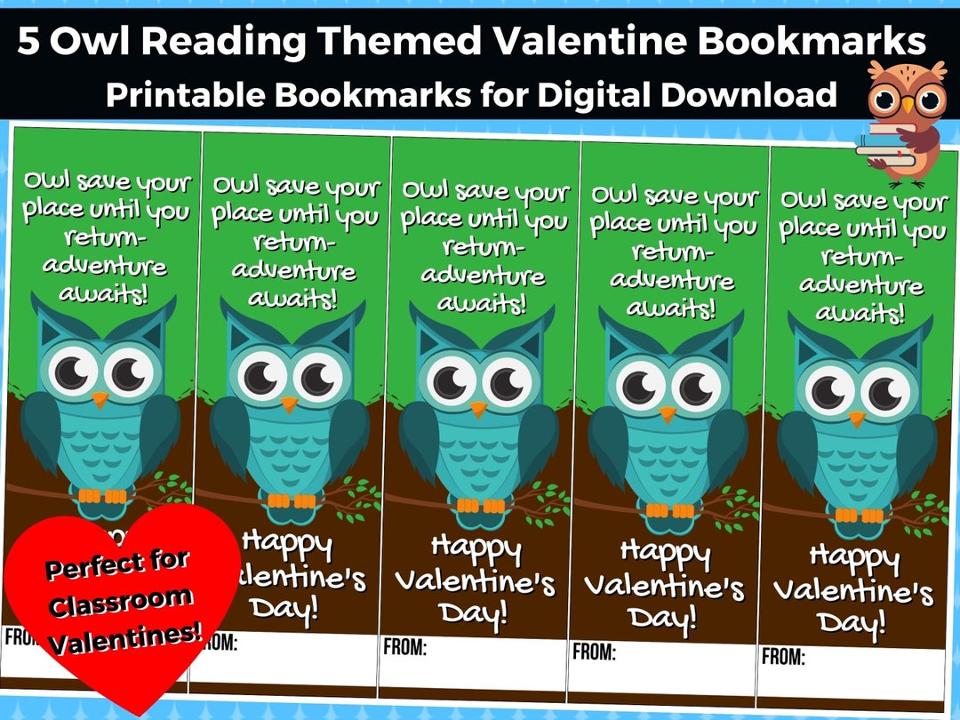 Owl Valentine Bookmarks- Printable Valentine's Card for Kids, Printable ...