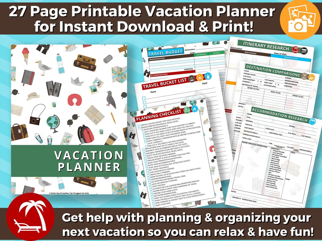 Printable Vacation Planner INSTANT DOWNLOAD- Travel Planner, Vacation ...