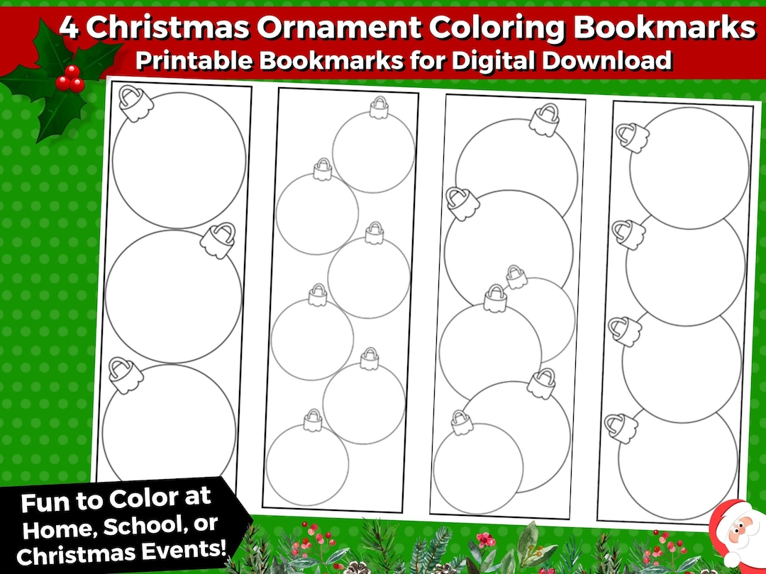 4 Christmas Ornament Coloring Bookmarks for Kids- INSTANT DOWNLOAD ...