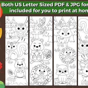 4 Woodland Animal Printable Coloring Bookmarks for Kids- INSTANT ...