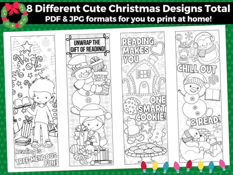 8 Printable Christmas Coloring Bookmarks for Kids- INSTANT DOWNLOAD ...