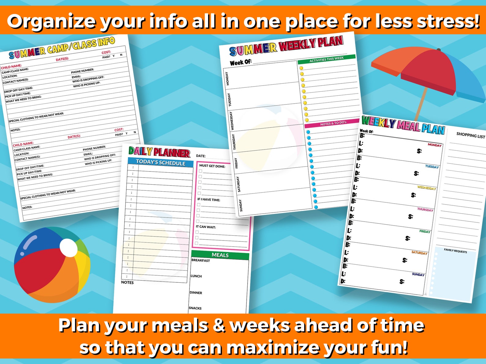 Printable Summer Activity Planner INSTANT DOWNLOAD Summer | Etsy