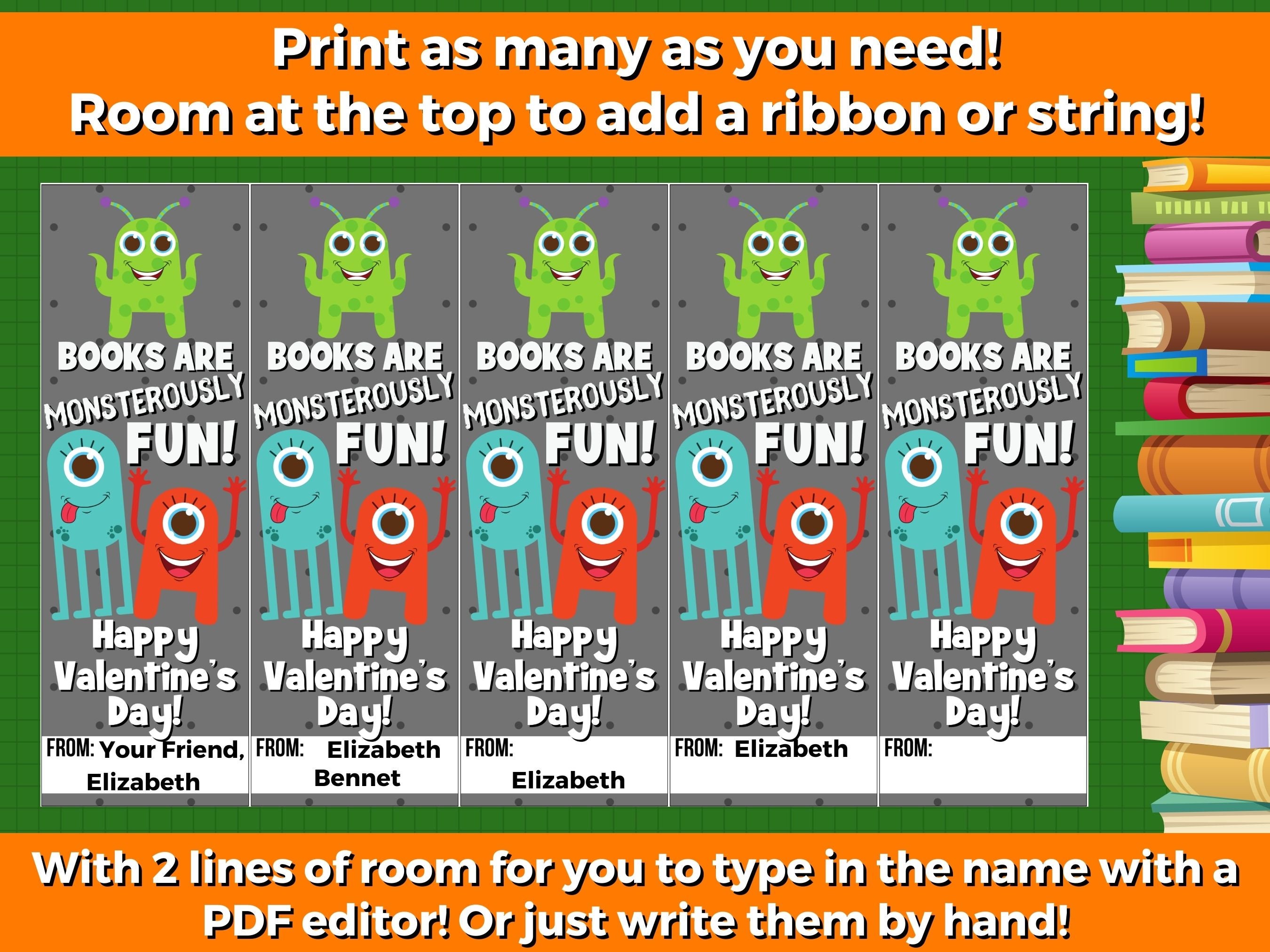 Monster Valentine Bookmarks- Printable Valentine's Card for Kids ...