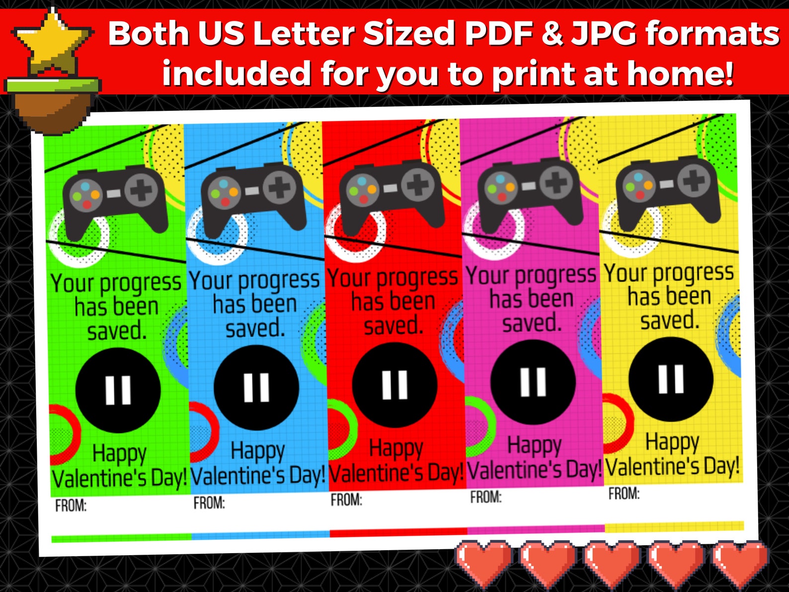 Video Game Valentine Bookmarks, Printable Valentine's Card for Kids ...