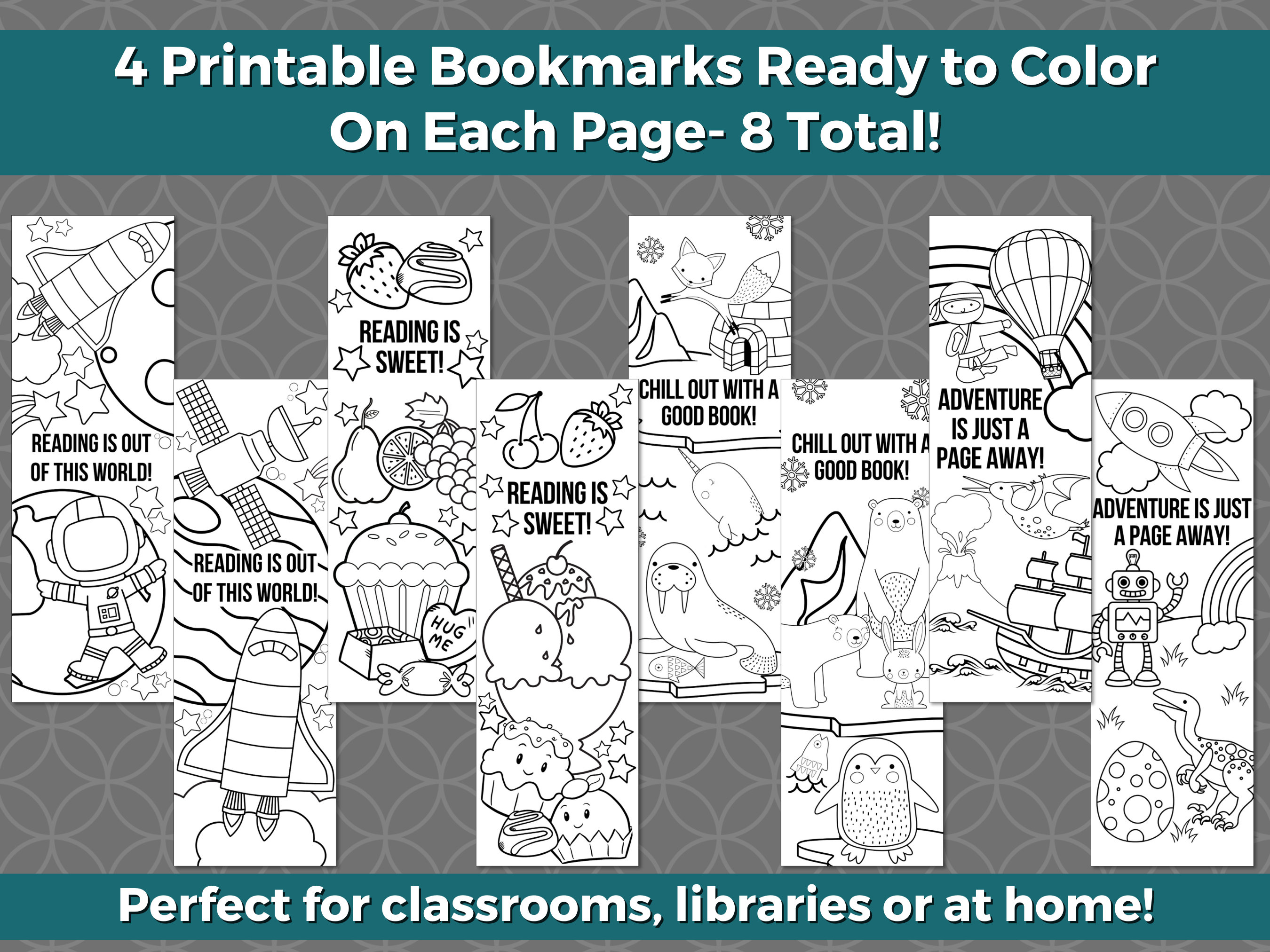 8 Printable Coloring Bookmarks for Kids- INSTANT DOWNLOAD | Color Your ...