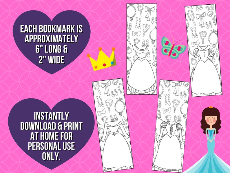 4 Princess Dresses Printable Coloring Bookmarks for Kids-instant ...