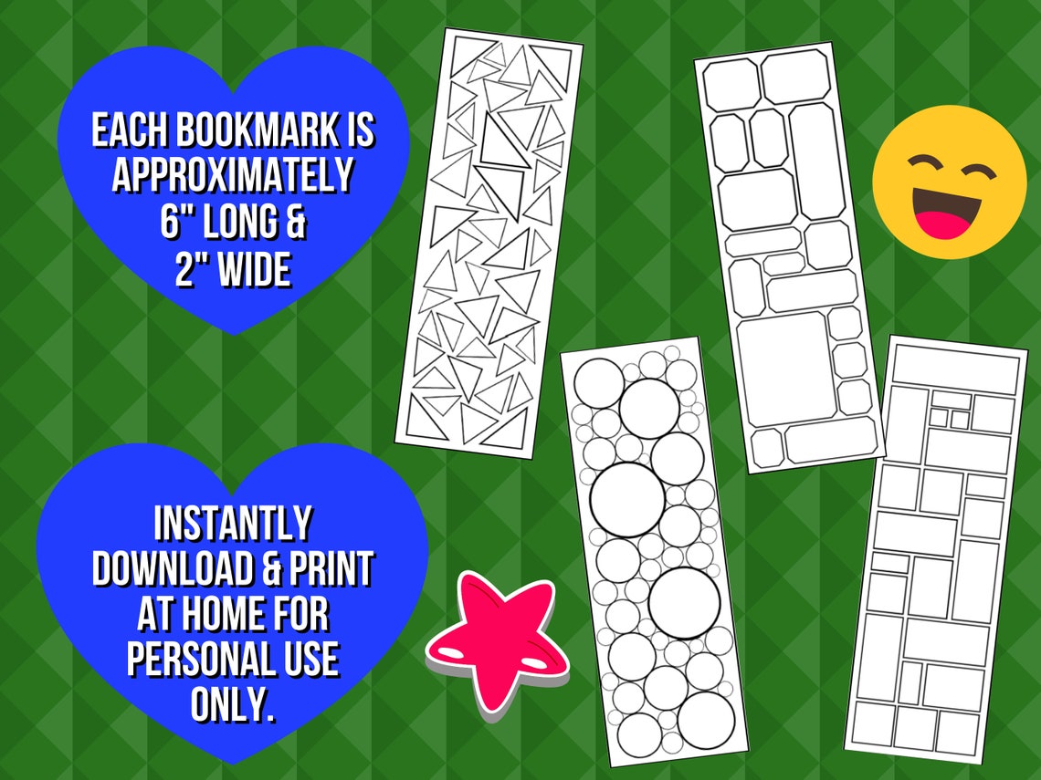 4 Geometric Shapes Printable Coloring Bookmarks for - Etsy Canada