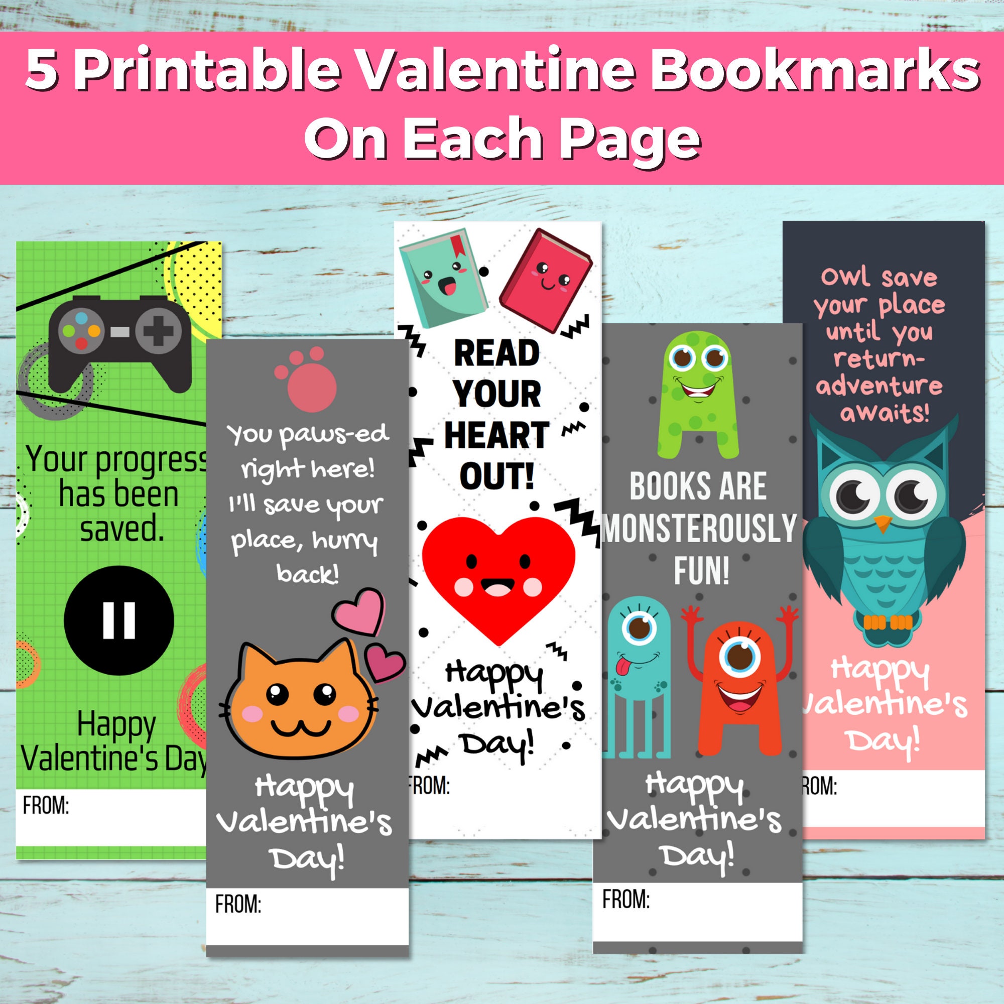 Printable Valentine's Card for Kids, Valentine Bookmarks, Printable ...
