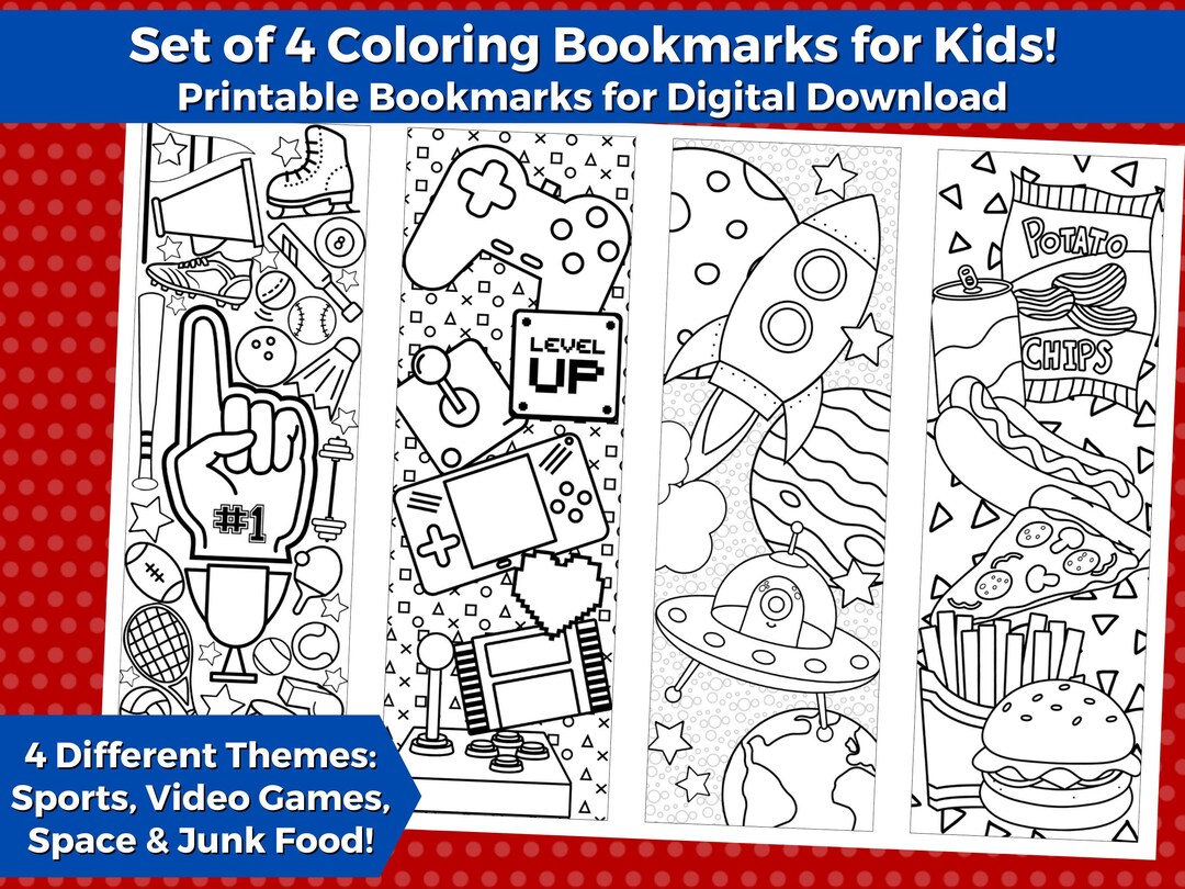 4 Printable Coloring Bookmarks for Kids- INSTANT DOWNLOAD | Color Your ...