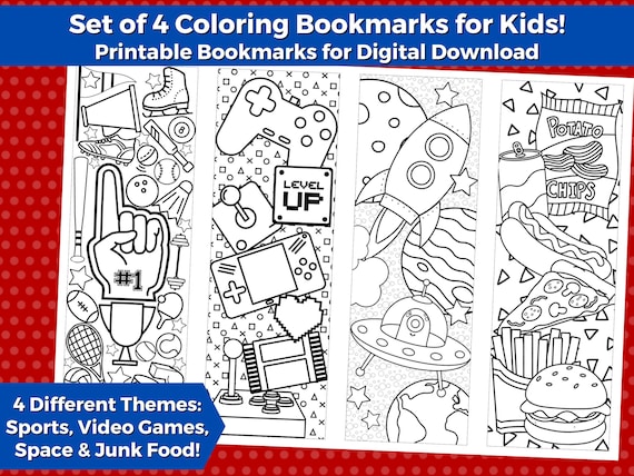 4 Printable Coloring Bookmarks for Kids INSTANT DOWNLOAD | Etsy