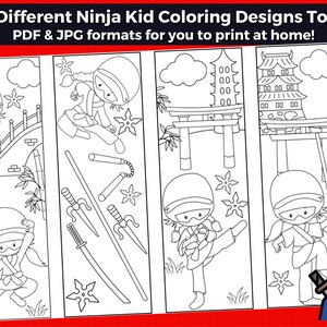 8 Kid Ninja Printable Coloring Bookmarks for Kids- INSTANT DOWNLOAD ...