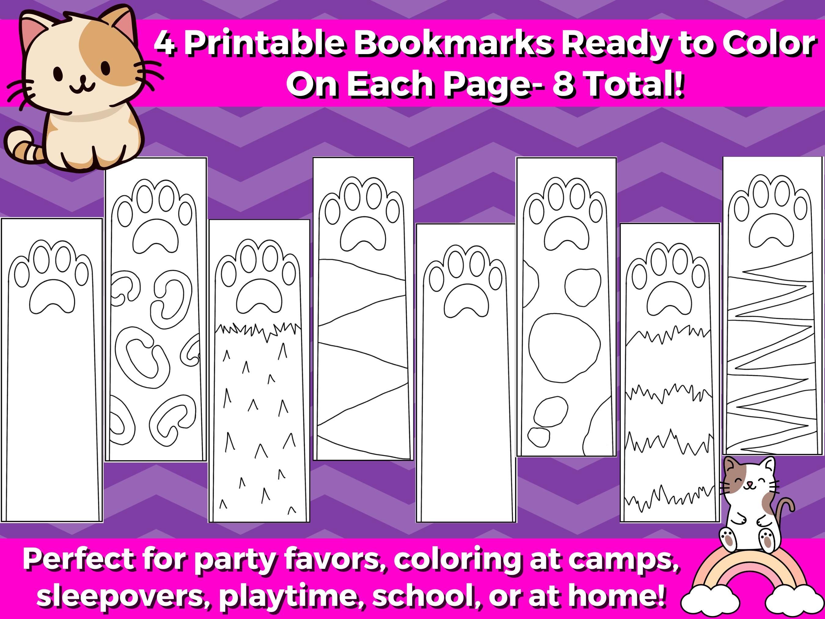 8 Cat Paw Printable Coloring Bookmarks for Kids-instant DOWNLOAD ...
