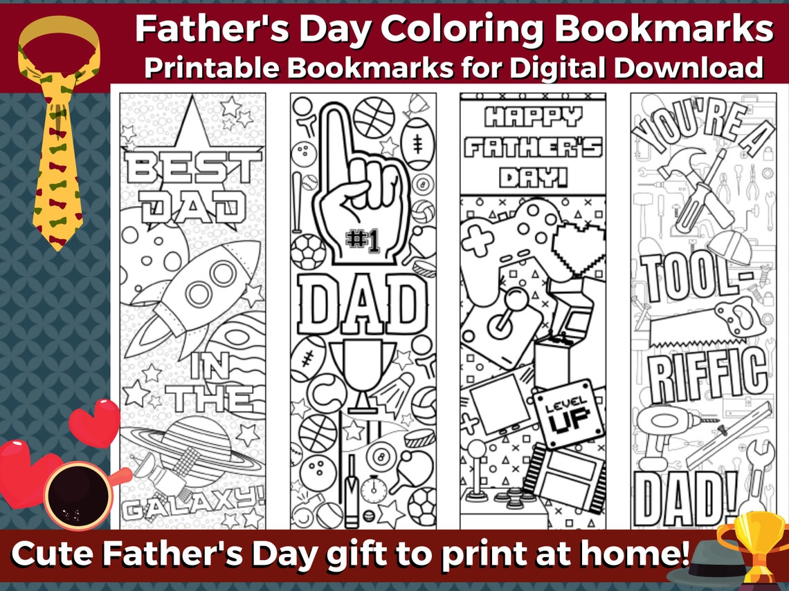 Father's Day Printable Coloring Bookmarks INSTANT DOWNLOAD Printable ...