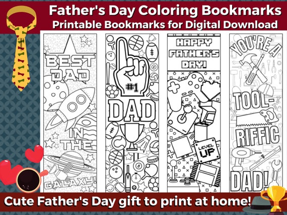 Father's Day Printable Coloring Bookmarks INSTANT | Etsy