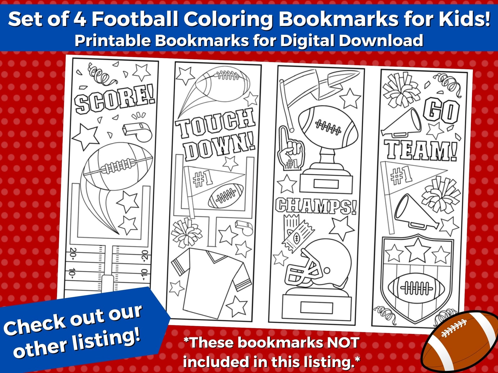 4 Soccer Themed Printable Coloring Bookmarks for Kids- INSTANT DOWNLOAD ...