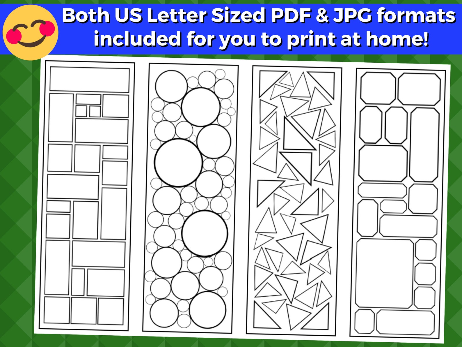 4 Geometric Shapes Printable Coloring Bookmarks for Kids-instant ...