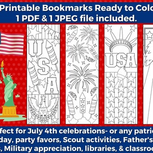 4th of July Printable Coloring Bookmarks for Kids-instant Download ...