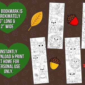 4 Woodland Animal Printable Coloring Bookmarks for Kids- INSTANT ...