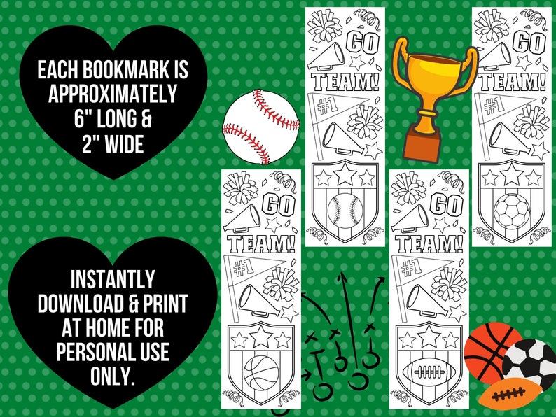 4 Sports Themed Printable Coloring Bookmarks for Kids INSTANT DOWNLOAD ...