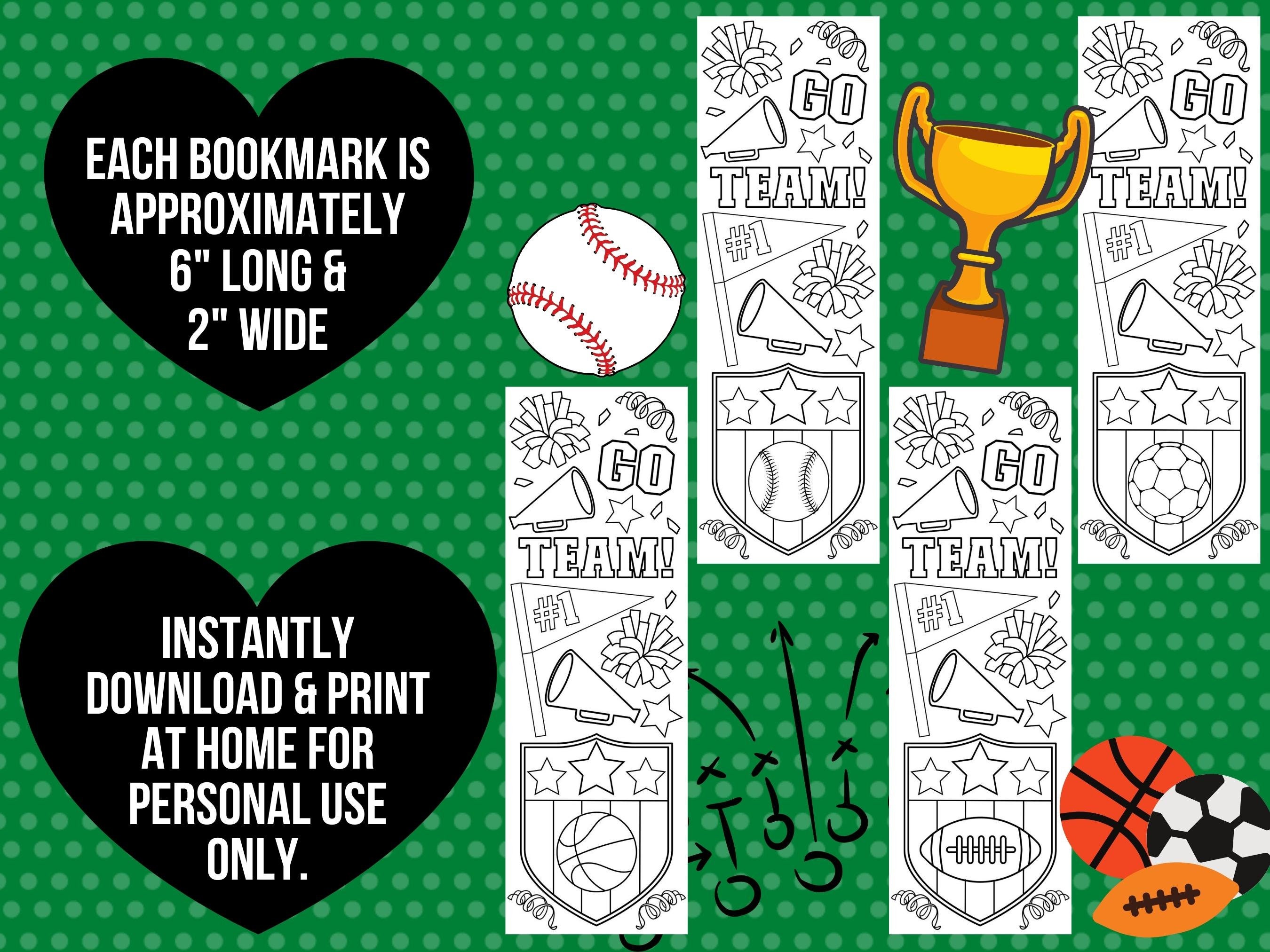 4 Sports Themed Printable Coloring Bookmarks for Kids INSTANT DOWNLOAD ...