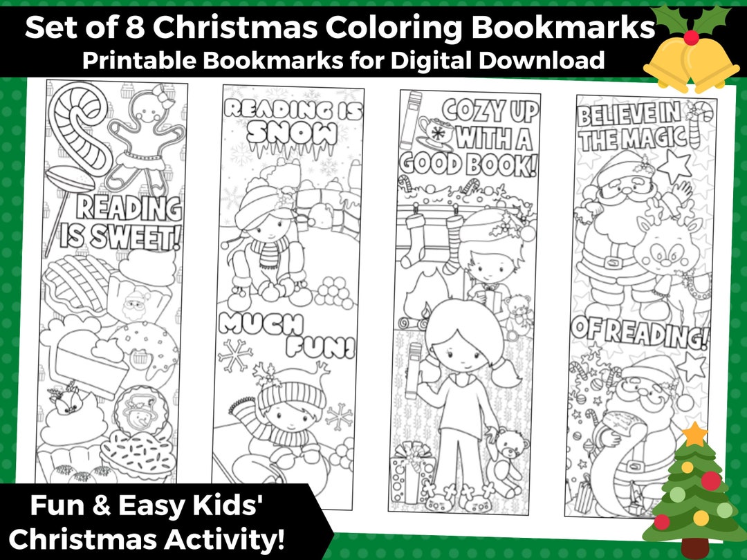 8 Printable Christmas Coloring Bookmarks for Kids- INSTANT DOWNLOAD ...