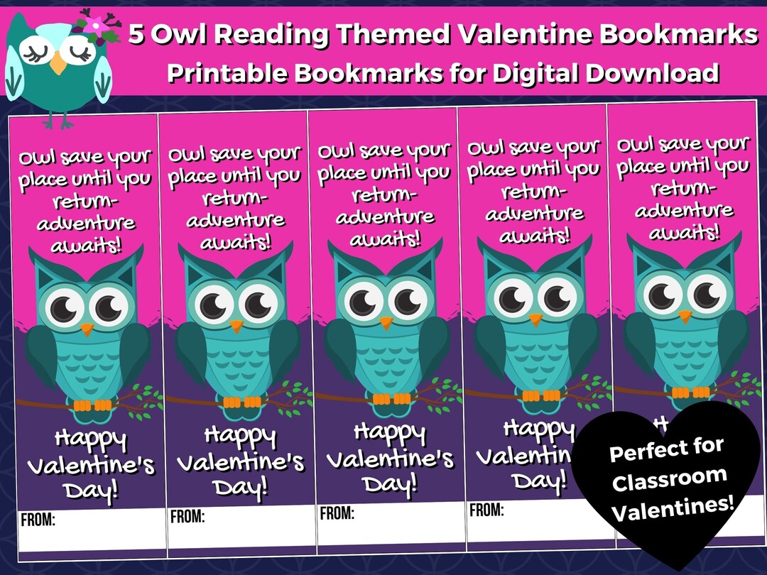 Owl Valentine Bookmarks- Printable Valentine's Card for Kids, Printable ...