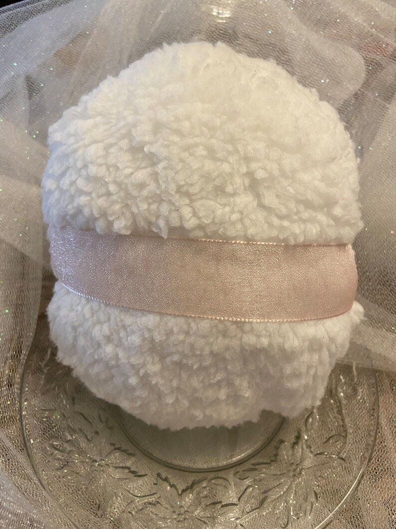 Handcrafted Large Powder Puff With Shear Satin Ribbon...6 Inch Size ...